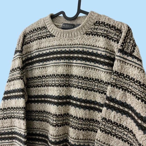 Van Heusen | Sweaters | Vintage Earth Tone Grandpa Striped Chunky Knit ...